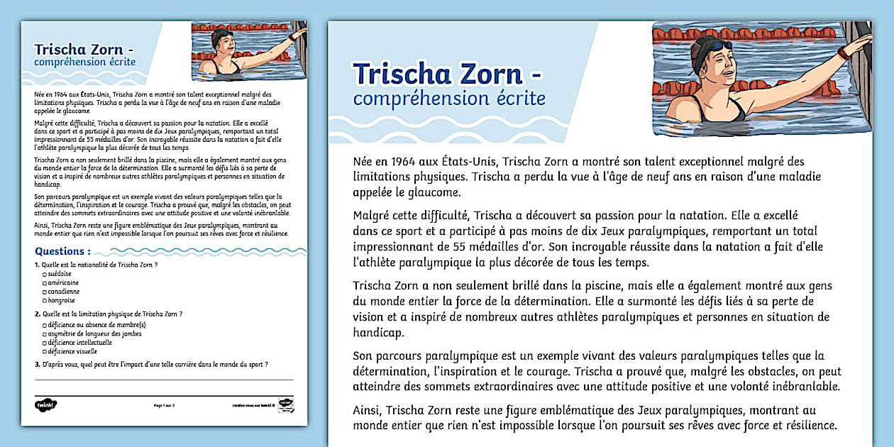 Trischa Zorn - compréhension écrite (teacher made)