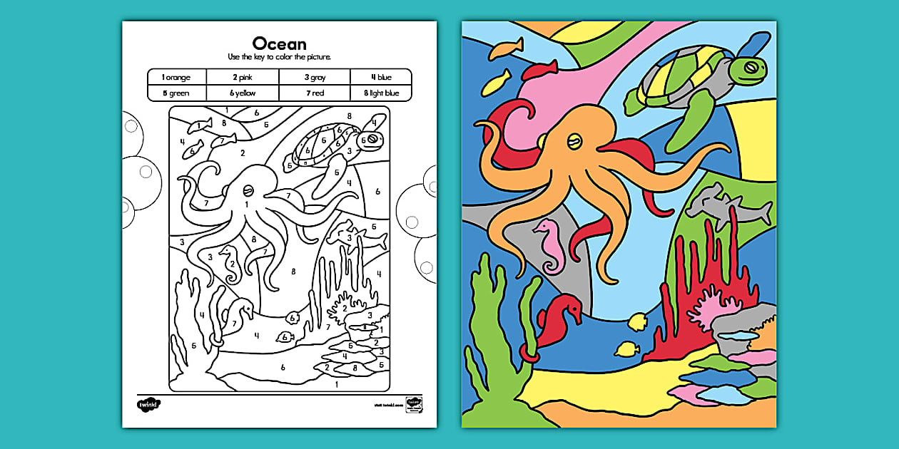 Ocean Color by Number Worksheet for Kids | Twinkl USA