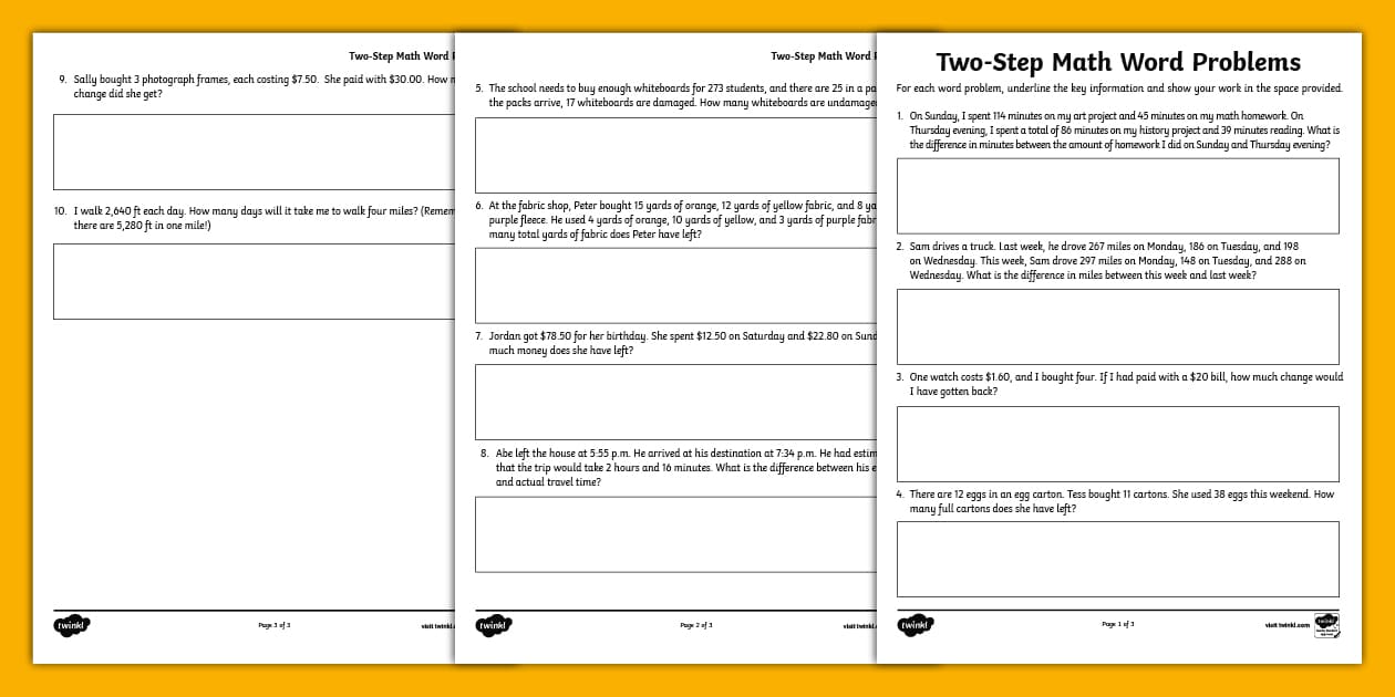 Two-Step Math Word Problems Worksheets Printable - Twinkl