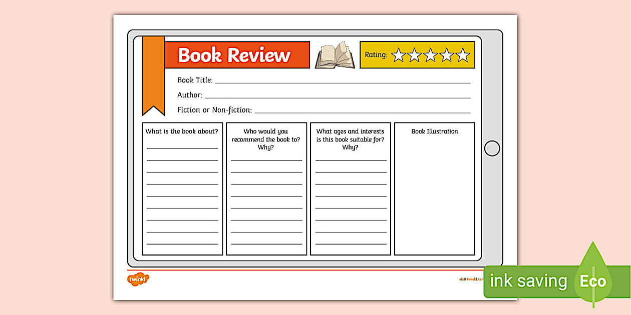 Editable KS2 Book Review Template (teacher made) - Twinkl