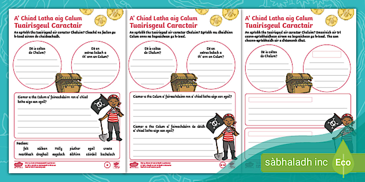 A' Chiad Latha aig Calum – Tuairisgeul Caractair - Twinkl