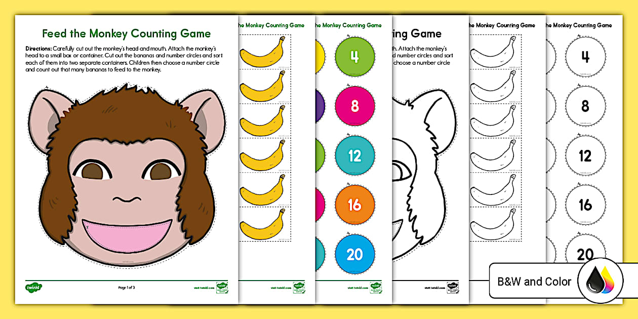 Feed the Monkey Counting Game for PreK-K (Teacher-Made)
