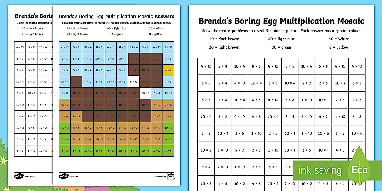 Brenda's Boring Egg Maths Multiplication Mosaic Worksheet / Worksheet