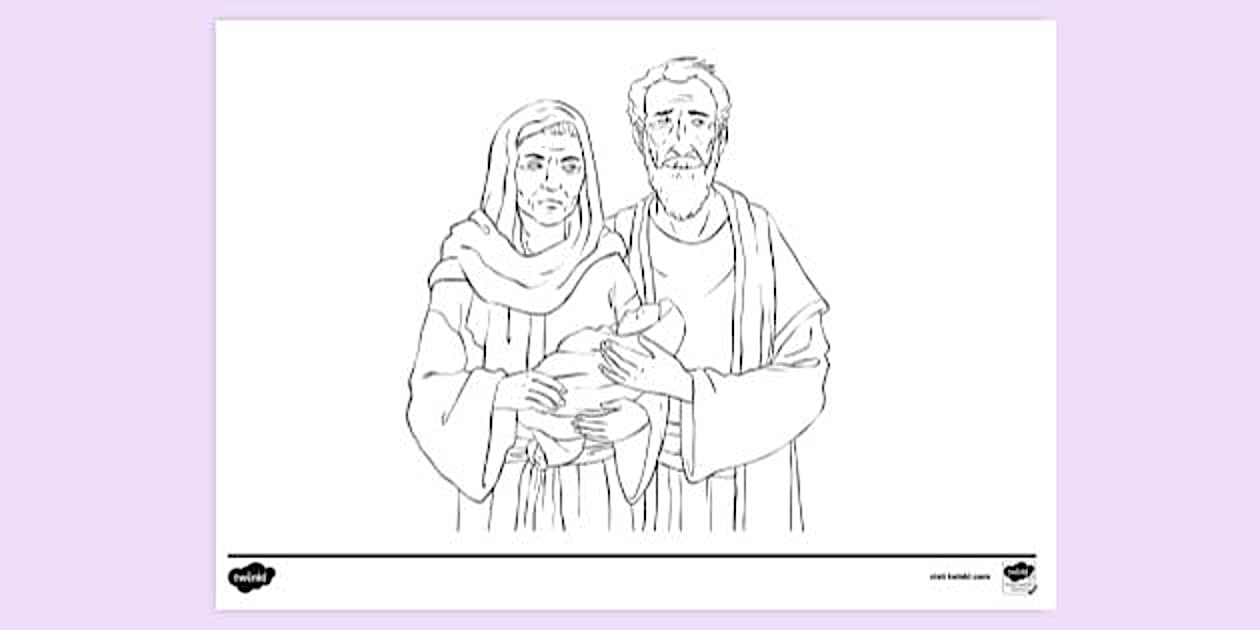 Abraham, Sarah and Isaac Colouring Page - Twinkl