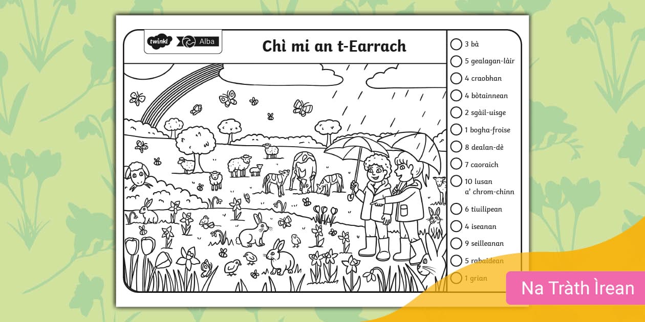 Chì mi agus cunntaidh mi an t-Earrach - Duilleag-gnìomh