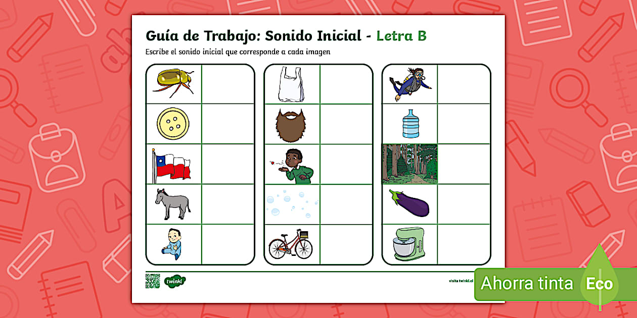 Guía de Trabajo: Sonido Inicial - Letra B - Twinkl