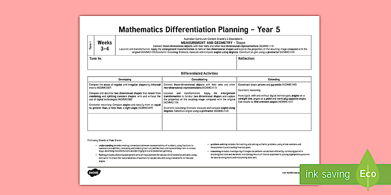 Year 5 Shape Mathematics Differentiated Plan (teacher made)