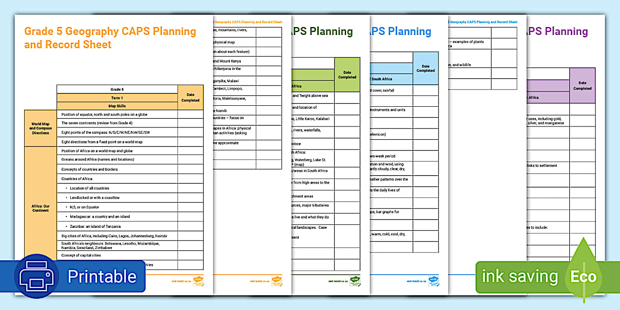 Grade 5 CAPS Geography Planning Sheet - Twinkl South Africa