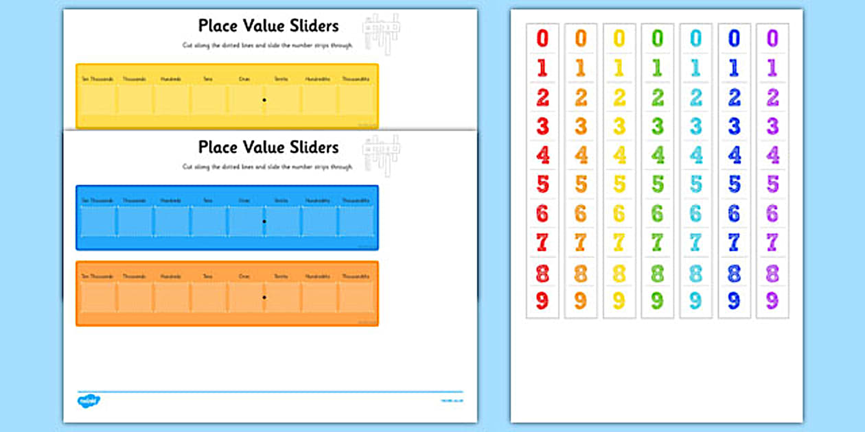 Place Value Maths Sliders Including Tenths, Hundredths and Thousandths