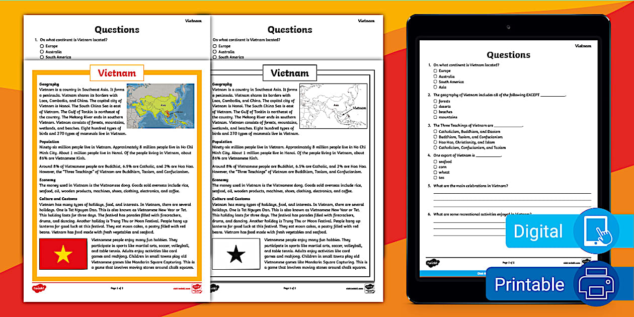 Third Grade Vietnam Reading Comprehension Worksheet - Twinkl