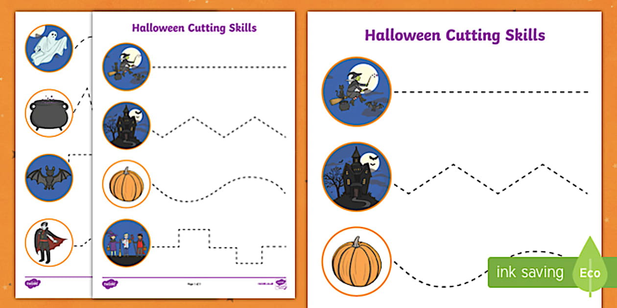 Halloween Themed Scissor Skills Worksheet / Worksheets