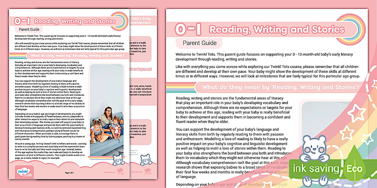 Twinkl Tots Age 0 - 12 Months Reading, Writing and Stories Parent Guide