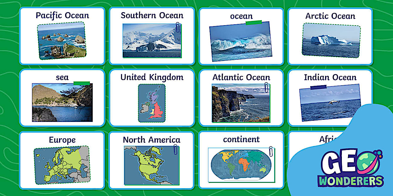 Geo Wonderers KS1: Continents and Oceans Key Vocabulary Cards