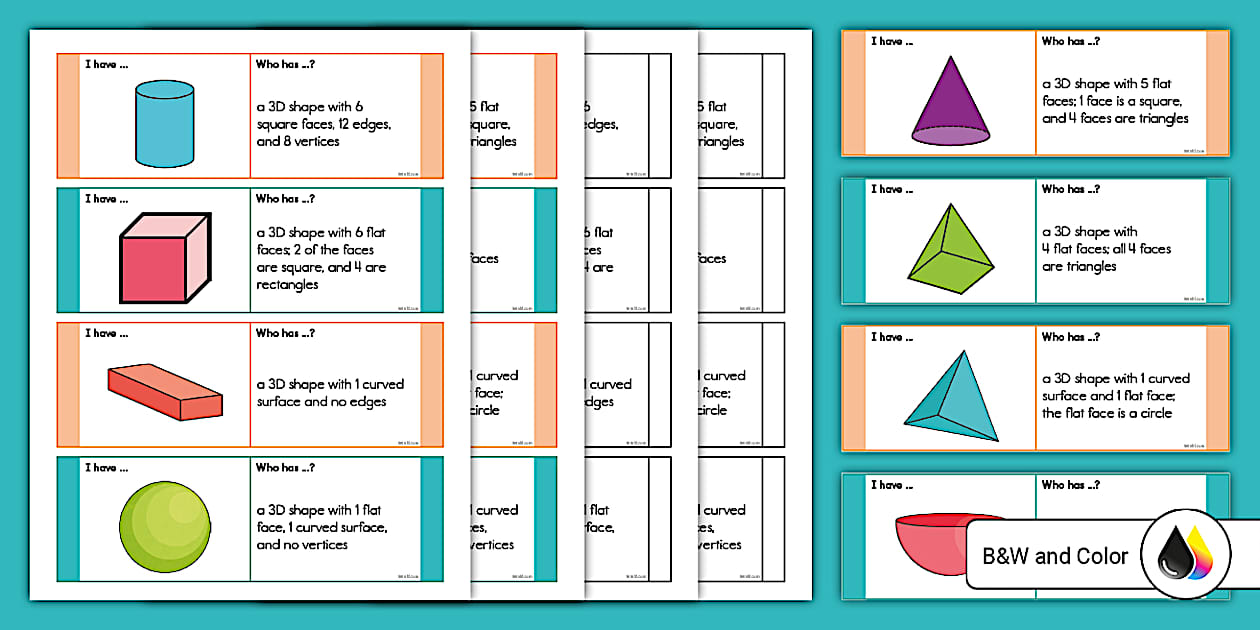 First Grade 3D Shapes I Have, Who Has Game - Twinkl