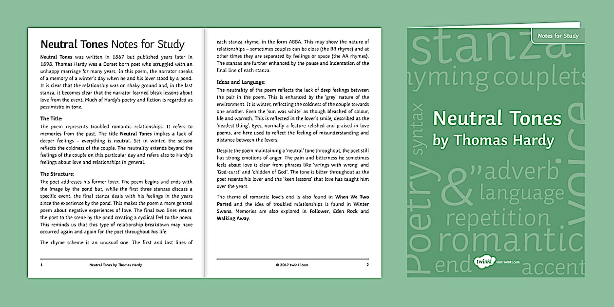 AQA Poetry: Neutral Tones - Revision Notes (teacher made)
