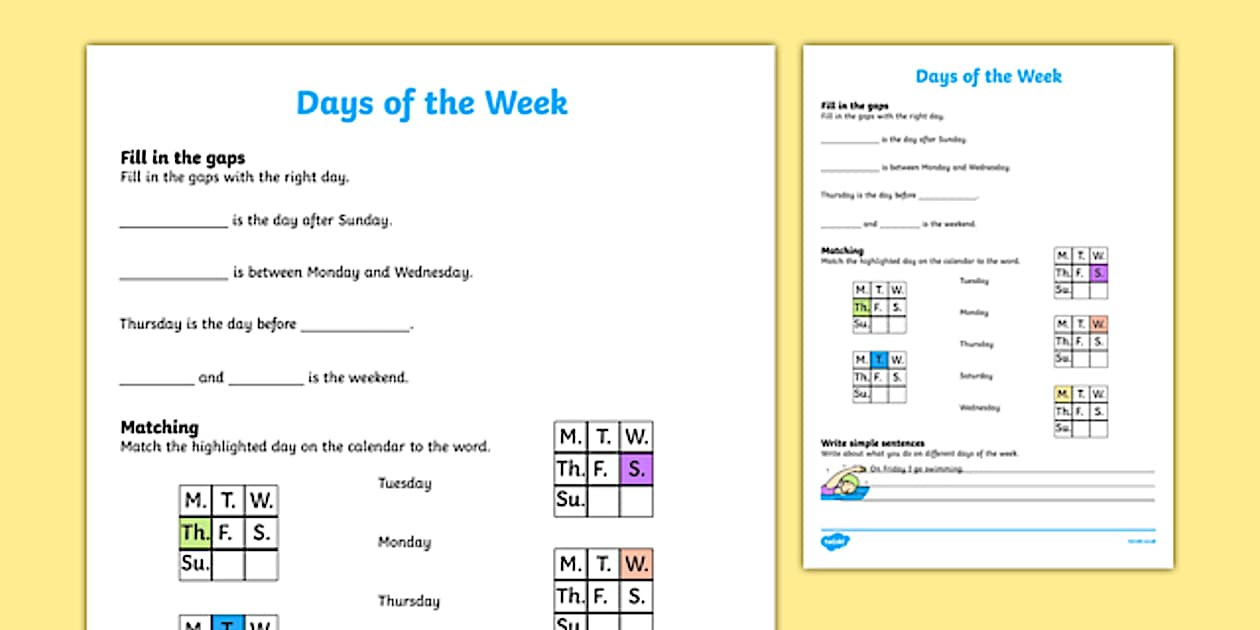 Black and White Days of the Week Worksheet - Twinkl