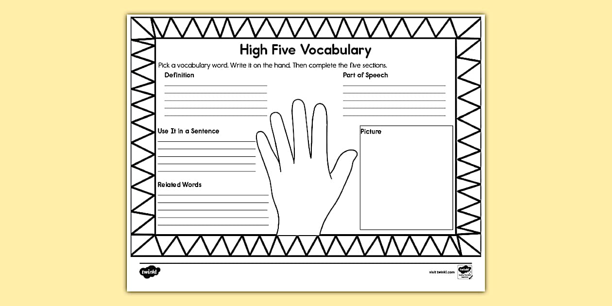 High Five Vocabulary Worksheet for K-2nd Grade - Twinkl