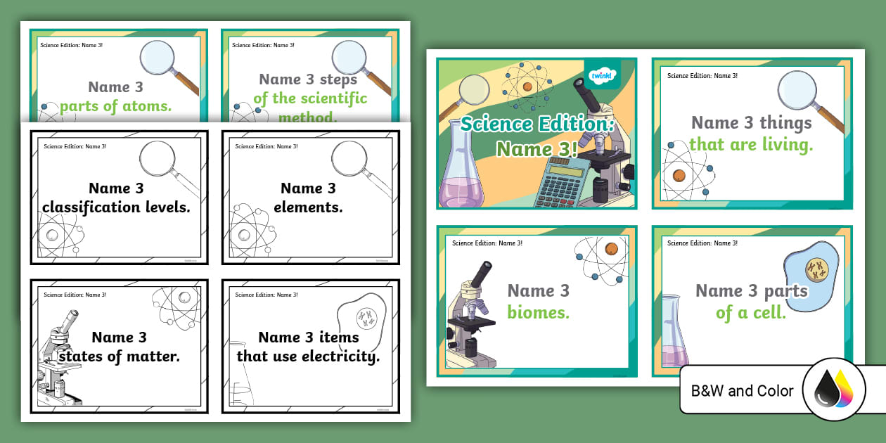 Science Edition: Name 3 Game Cards for 3rd-5th Grade