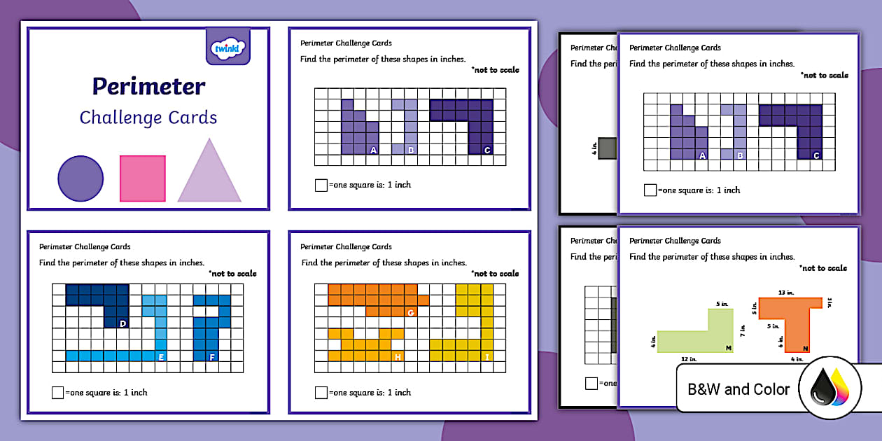 Perimeter Math Challenge Cards for 3rd-5th Grade - Twinkl