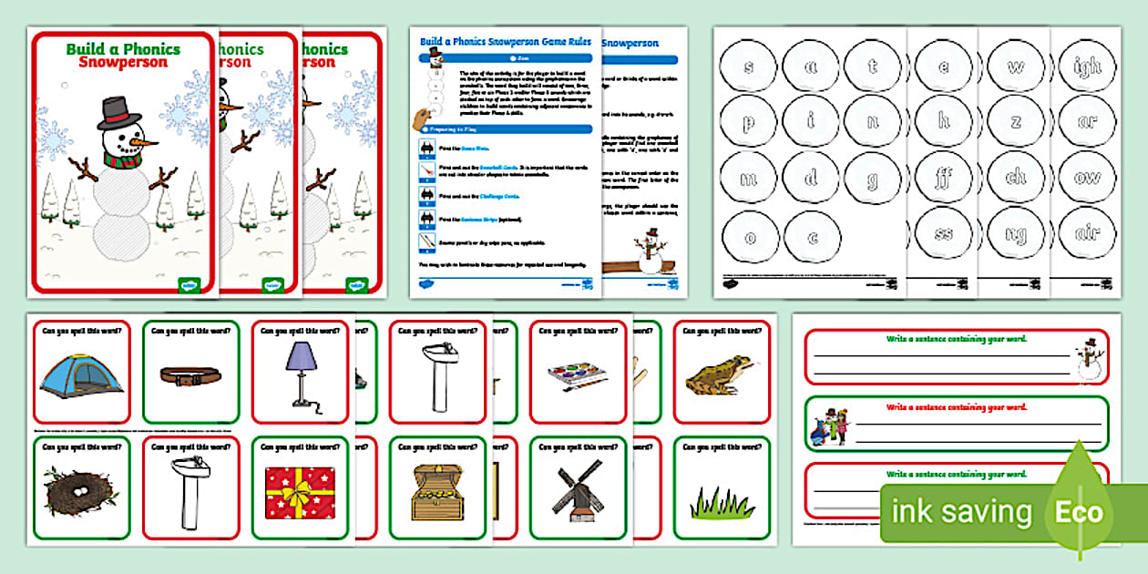 Phase 4 Phonics Build a Snowperson Game (Word Building) - KS1