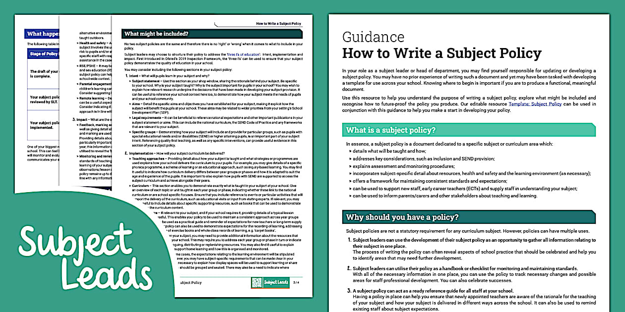 Guidance: How to Write a Subject Policy (teacher made)