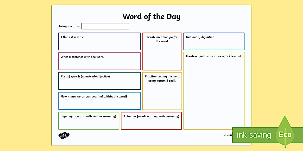 Today's Word of the Day Printable Worksheet - Twinkl