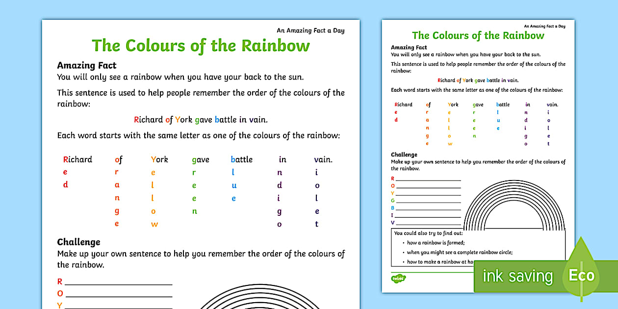 The Colours of the Rainbow Worksheet (teacher made) - Twinkl