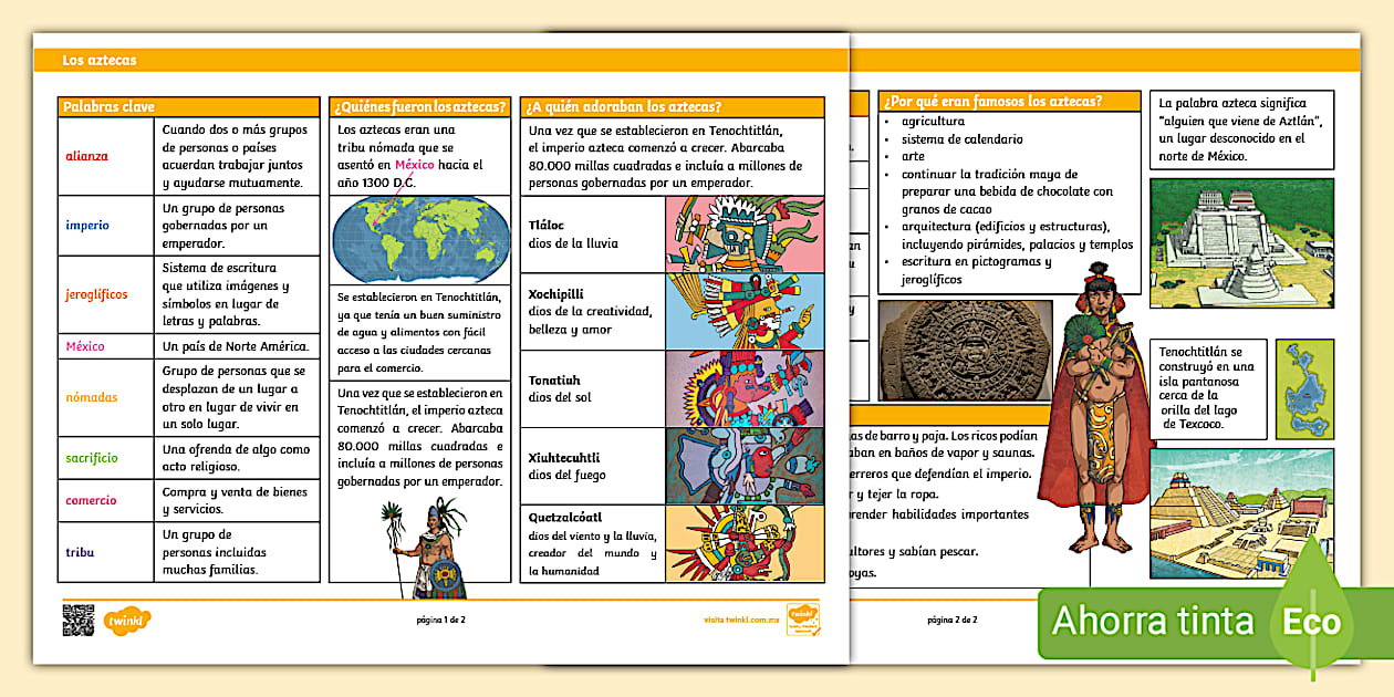 Los aztecas - hojas de información (teacher made) - Twinkl