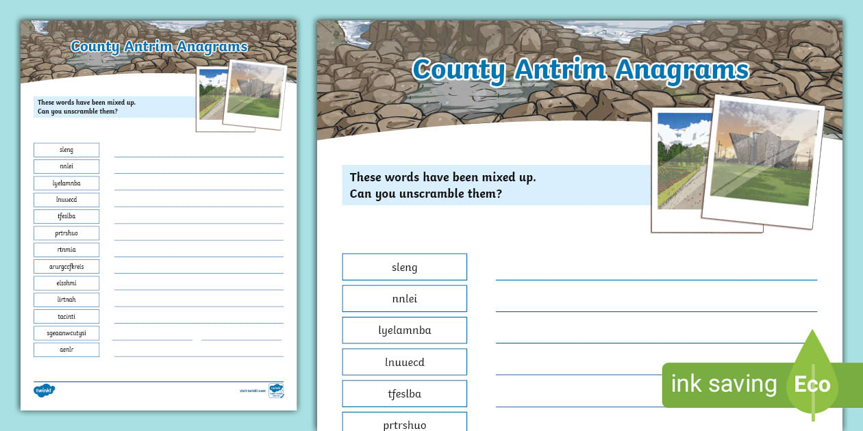 County Antrim Anagrams (Hecho por educadores) - Twinkl