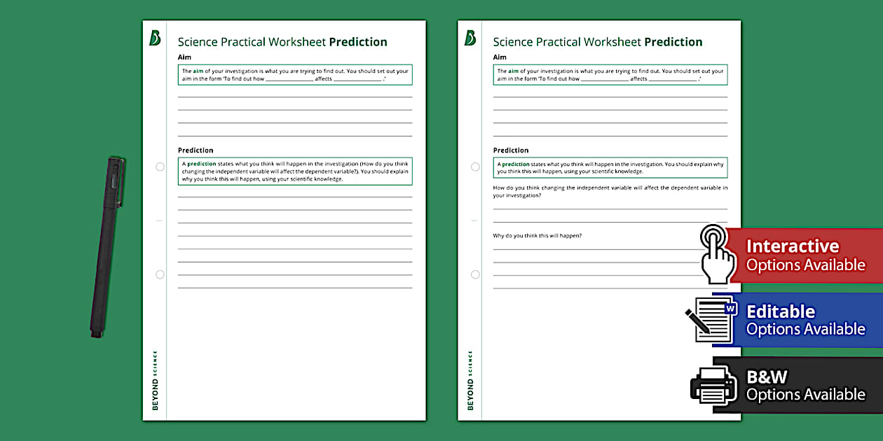 Prediction Worksheet | Science Practical Skills | Beyond