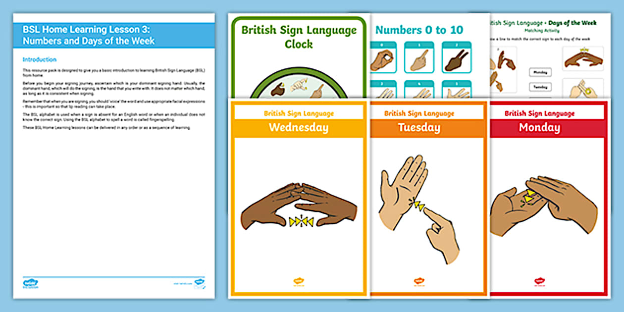 BSL Home Learning Lesson 3 - Numbers and Days of the Week