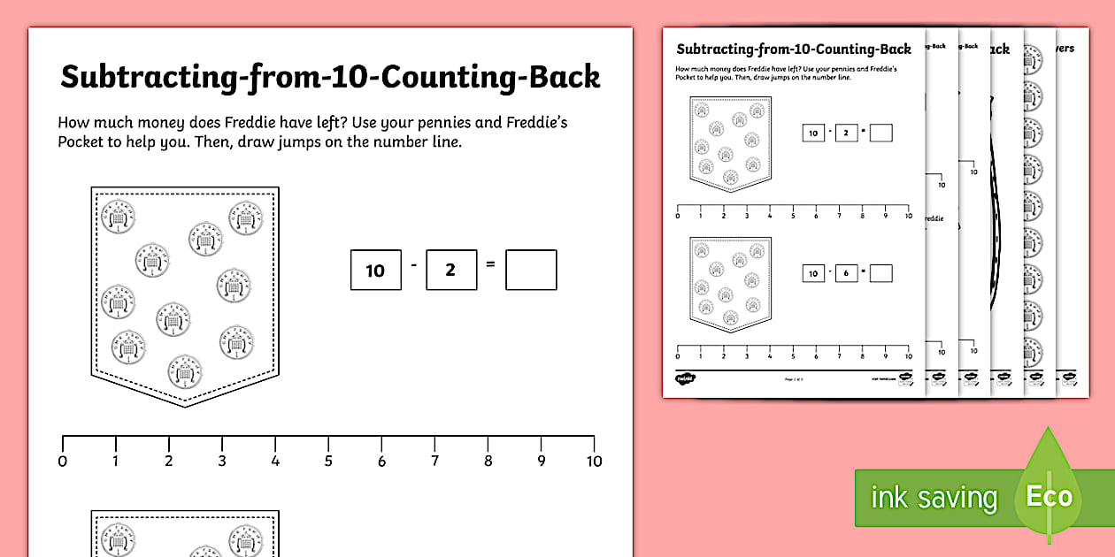 Subtracting from 10 Counting Back Worksheet / Worksheets - Subtracting ...