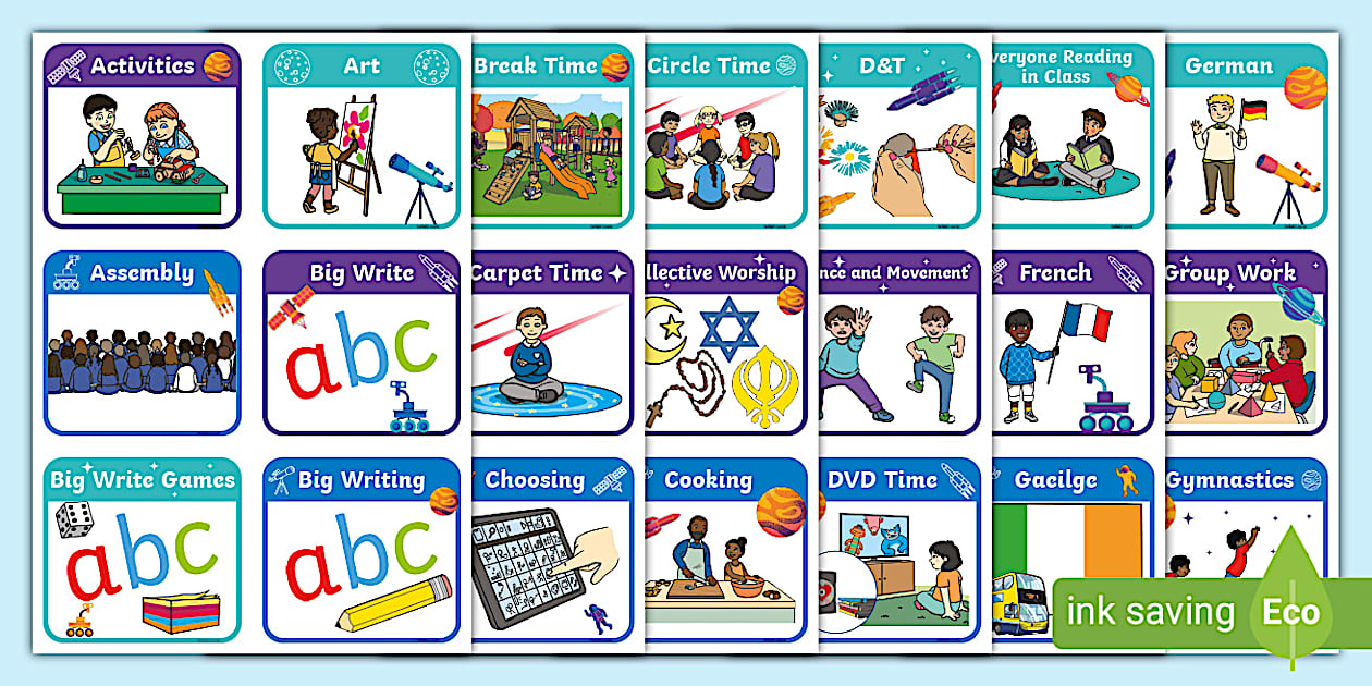 Space Themed Visual Timetable (professor feito) - Twinkl