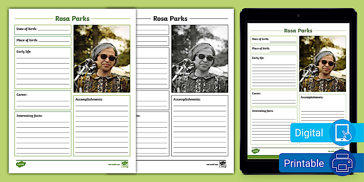 All About Rosa Parks Research and Write Worksheet for 3rd-5th