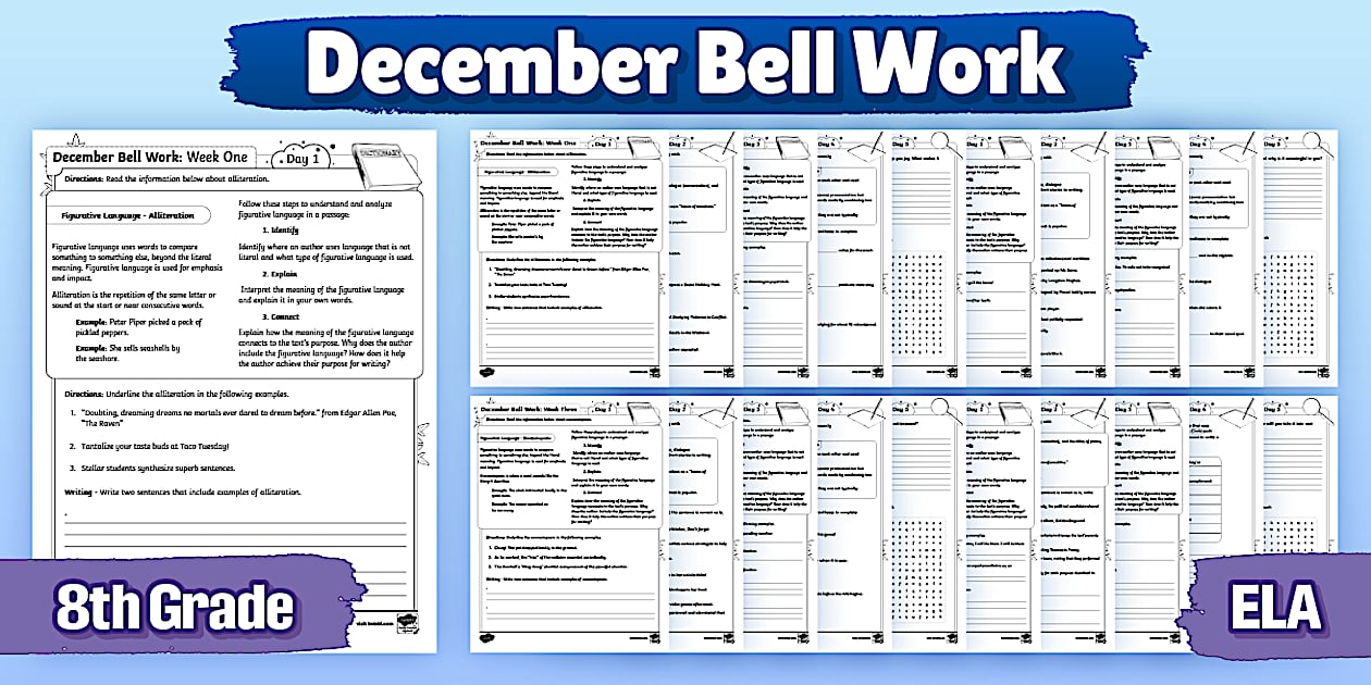 Eighth Grade ELA December Bell Work Bundle