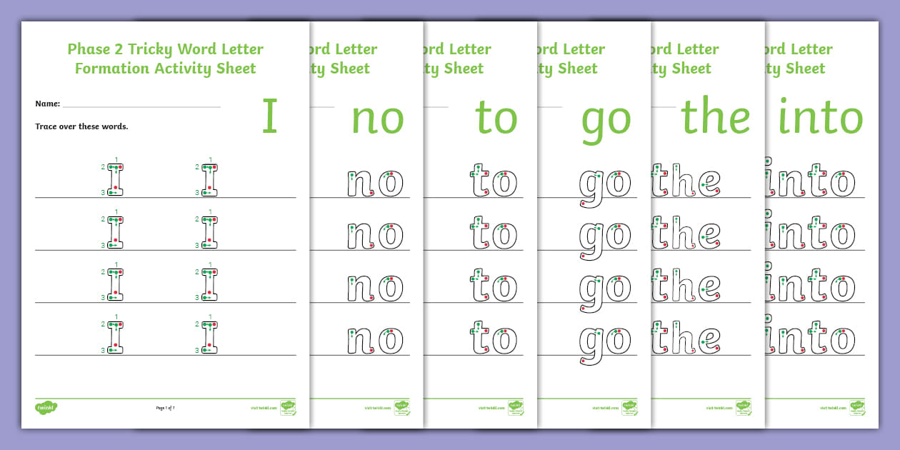 Phase 2 Tricky Words Letter Formation Activity - Twinkl