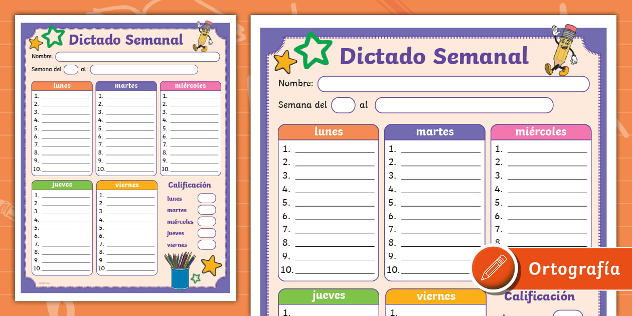 Dictado semanal - formato (teacher made) - Twinkl