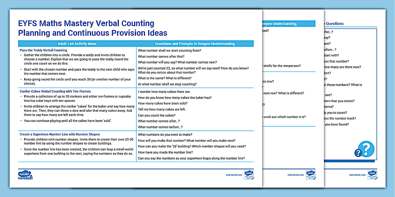EYFS Maths Mastery Verbal Counting Planning Provision Ideas