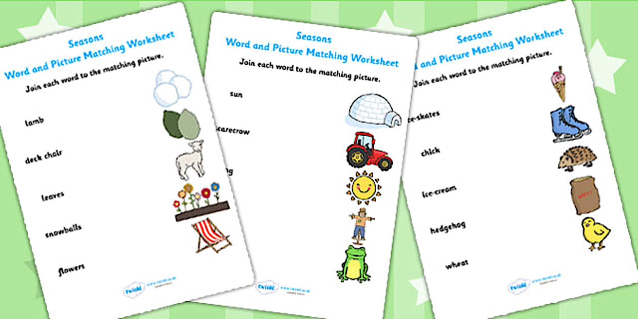 Seasons Word and Picture Matching Sheet - Twinkl