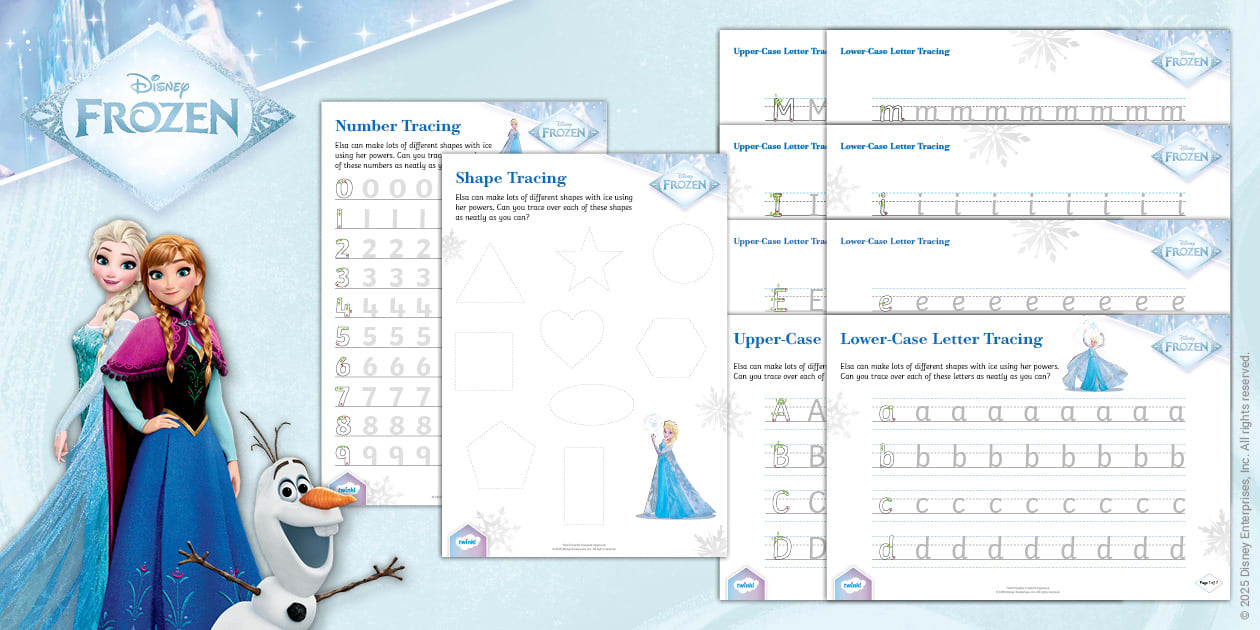 Frozen: Letters, Numbers and Shapes Tracing Activity Pack