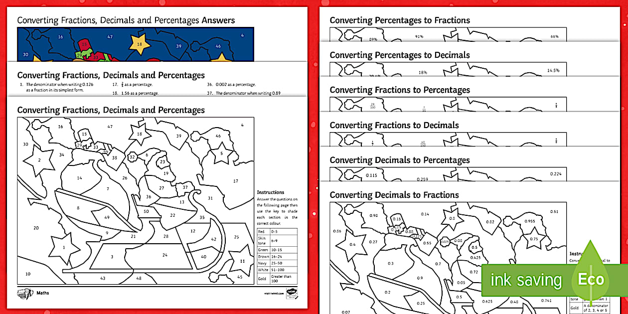 Maths Christmas: Converting Between Fractions, Decimals and Percentages ...
