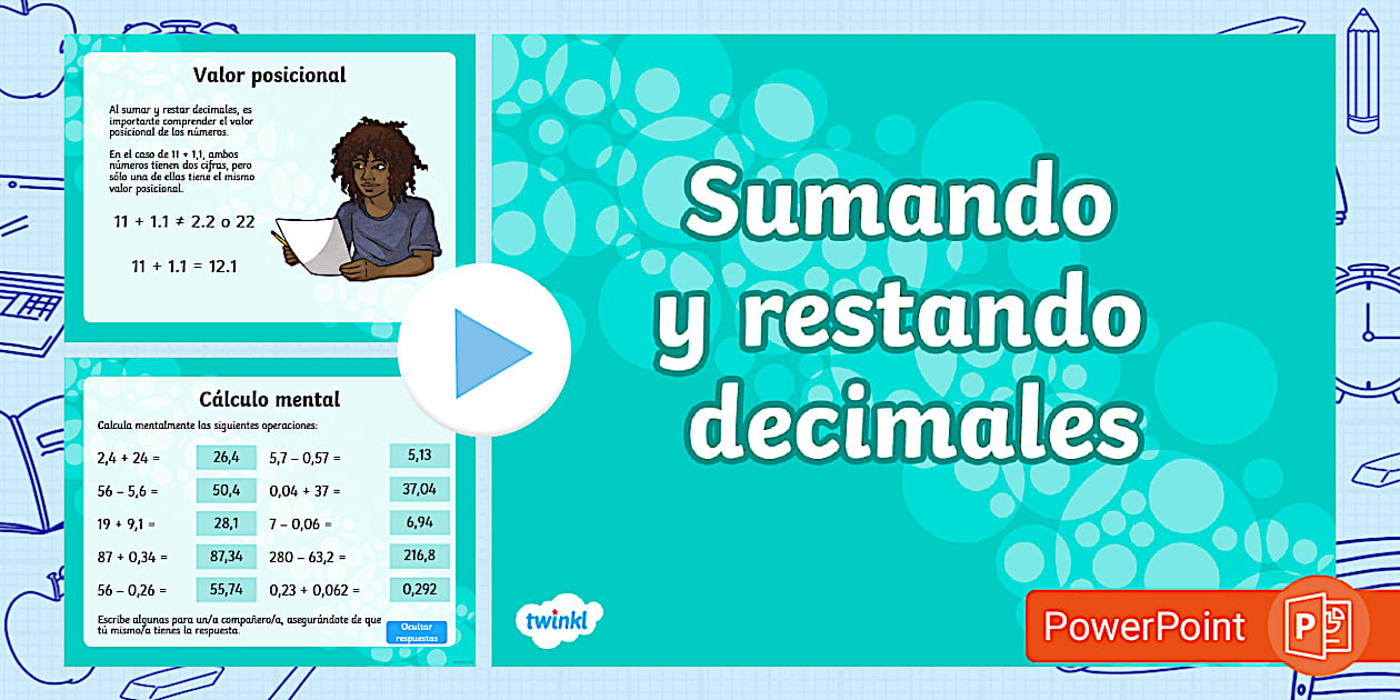 Presentación: Sumando y restando decimales - Twinkl