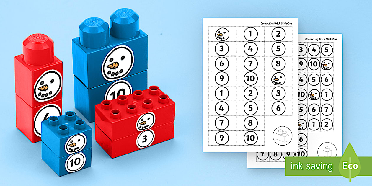 Number Snowman to 10 Connecting Bricks Game - Twinkl