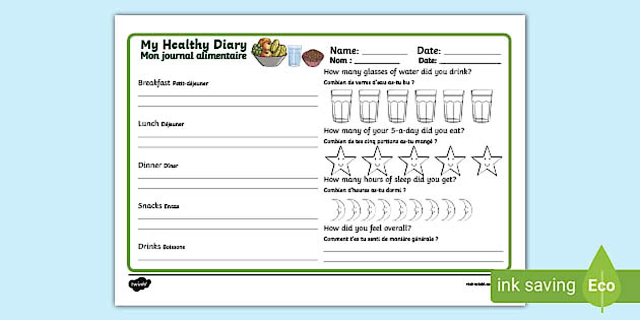 Healthy Living Diary Worksheet / Worksheet English/French