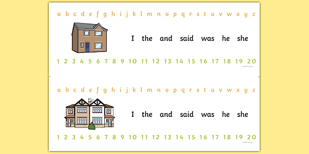 Editable Combined Alphabet and Number Strips (Houses and Homes)