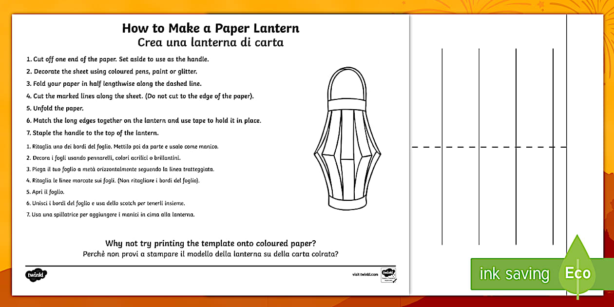How to Make a Paper Lantern Craft Instruction Sheets English/Italian