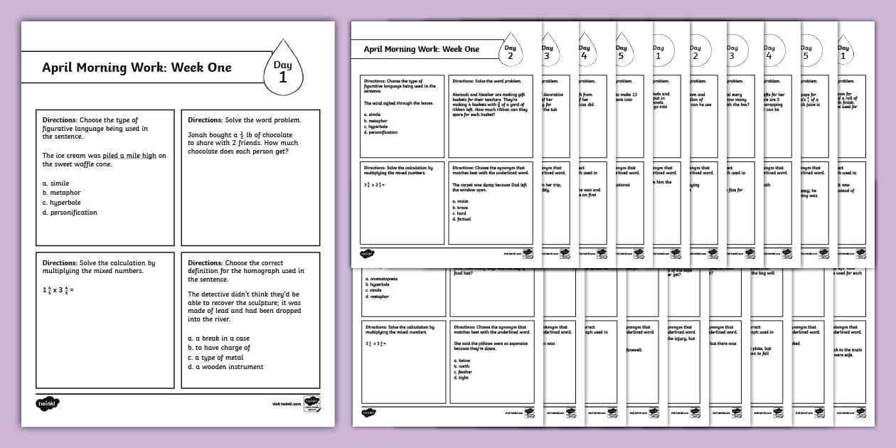 Fifth Grade April Morning Work Bundle (teacher made)