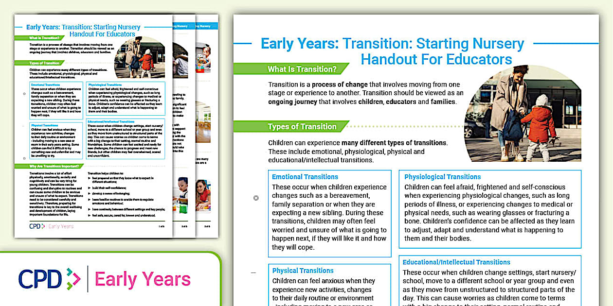 Early Years: Transition: Starting Nursery Handout - Twinkl