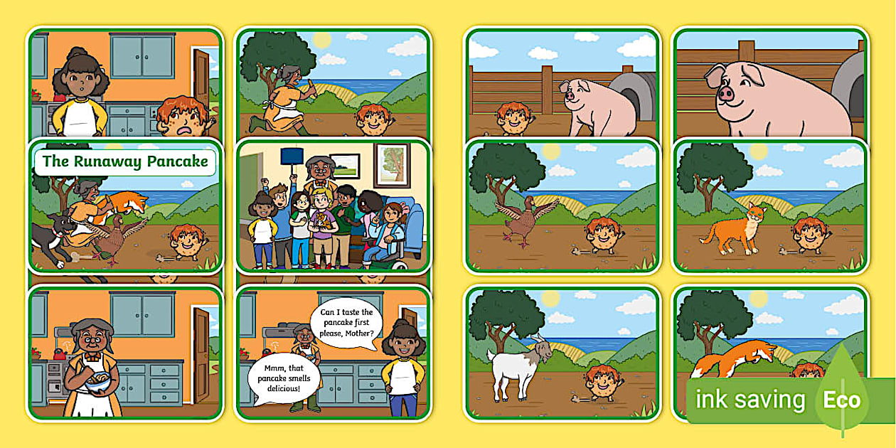 Black and White The Runaway Pancake Story Sequencing Cards