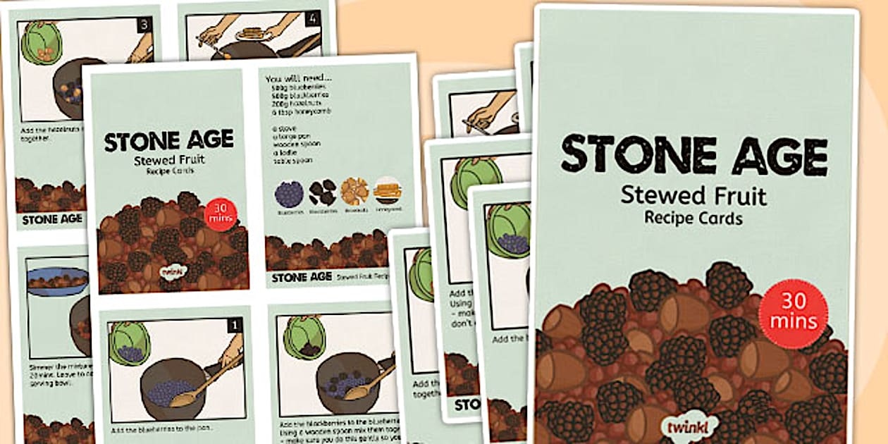 Stone Age Stewed Fruit Recipe Cards (teacher made) - Twinkl